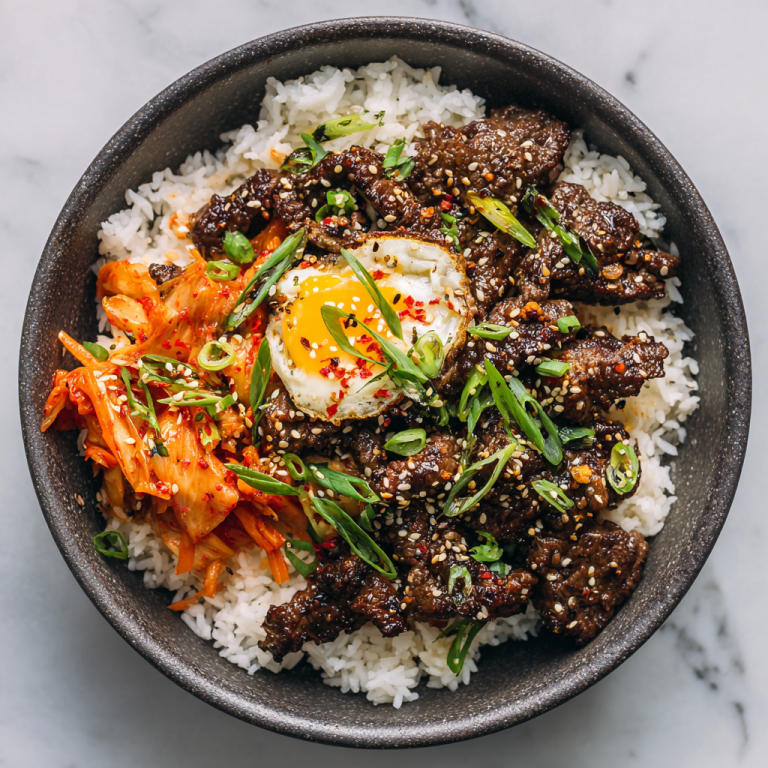 Korean Bulgogi Beef Bowls with Rice & Kimchi - Bite Tide