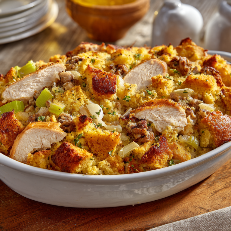Southern Cornbread Dressing with Chicken - Bite Tide